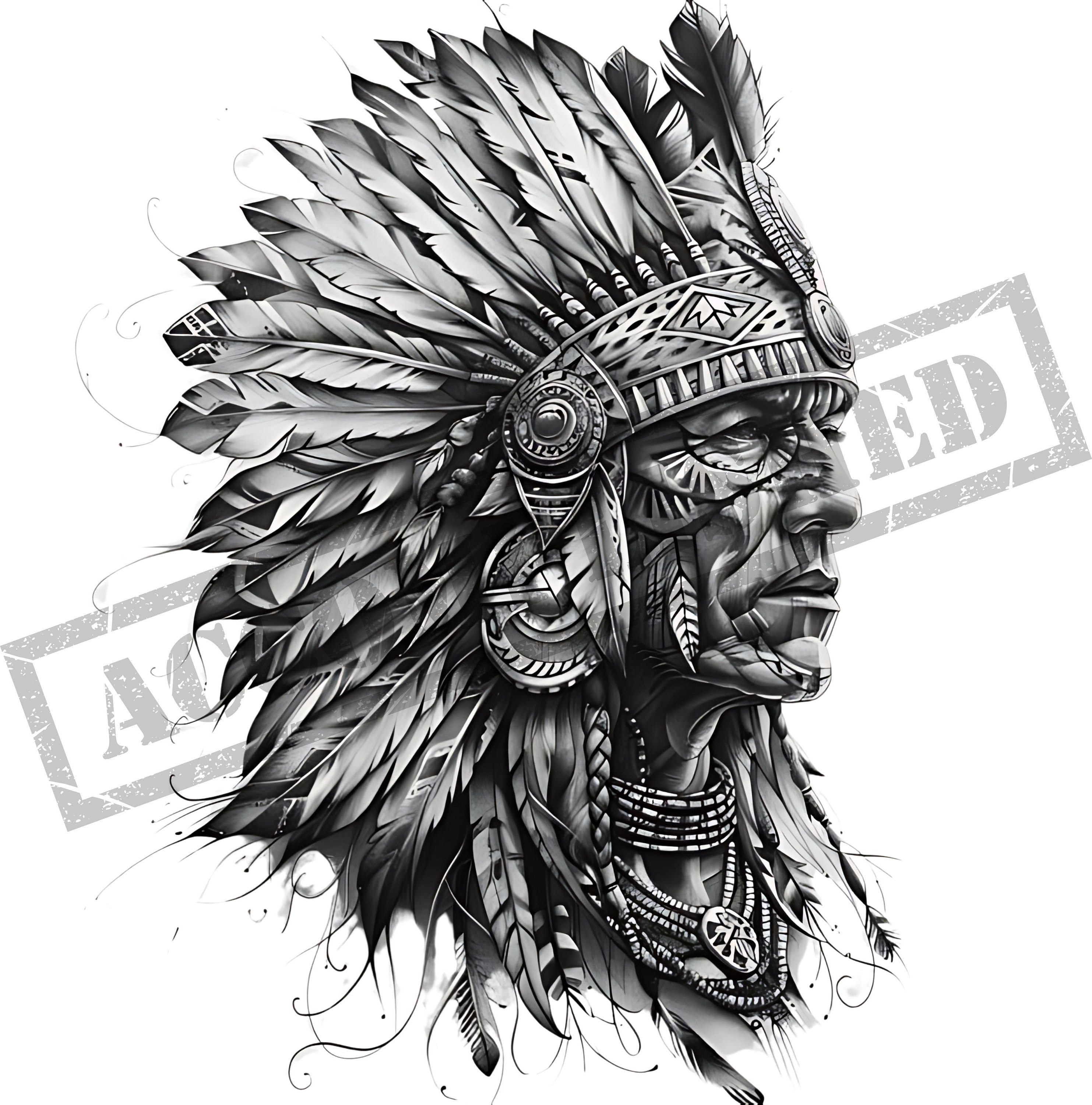 Indian Chief Tattoos Native American Tattoo Traditional BW" Art Board