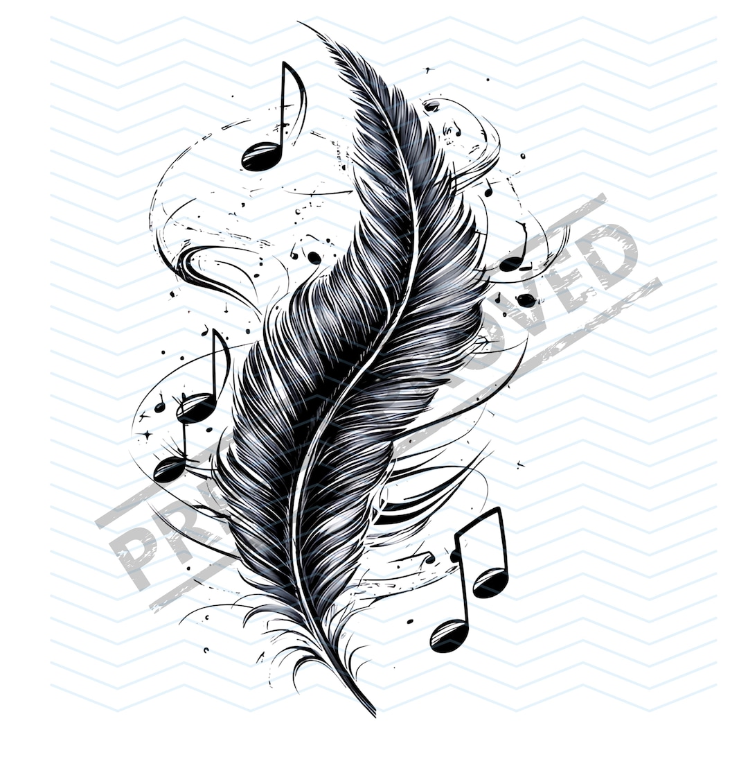 Feather Music Notes Tattoo Design High Resolution 4K Canvas Art ...