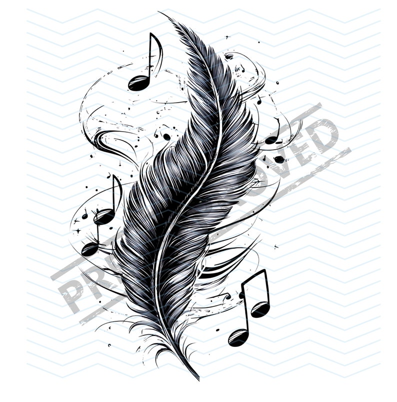 Feather Music Notes Tattoo Design High Resolution 4K Canvas Art ...
