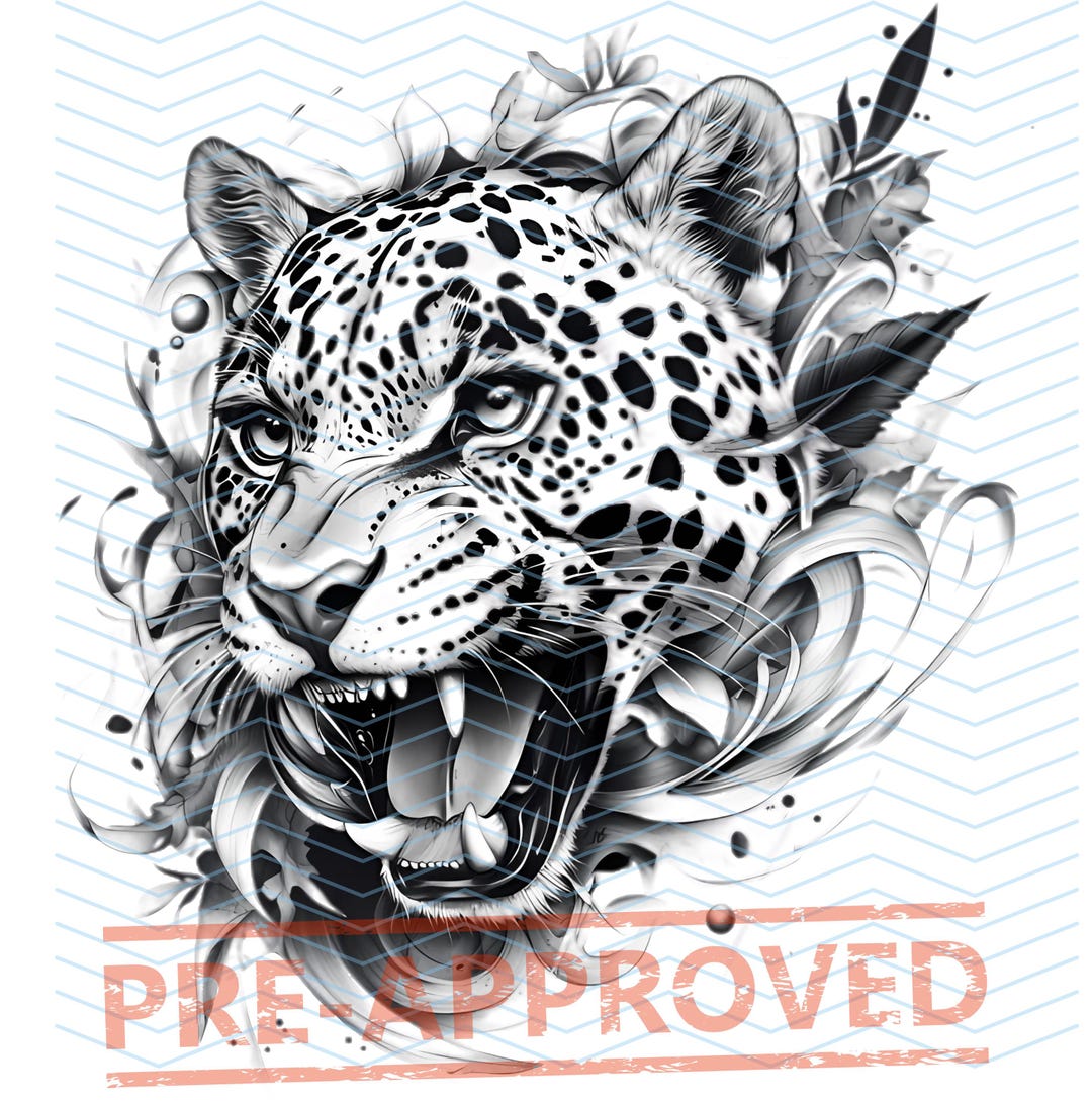 Jaguar Flowers| Tattoo Design | PNG | Wall Art |digital Art | Printable ...