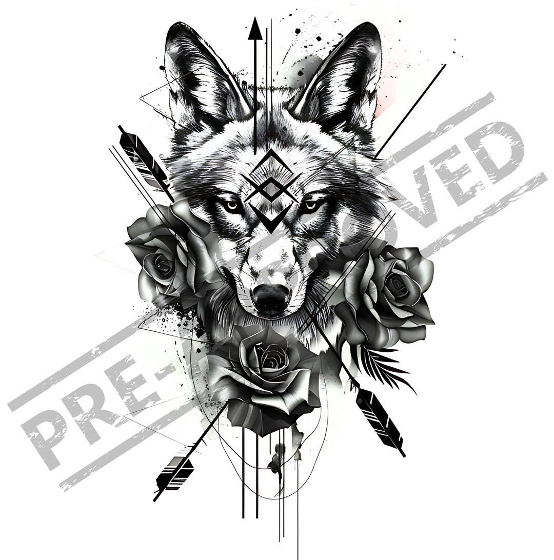 Wolf Geometric Tattoo Design High Resolution 4K Canvas Art Black Scale ...