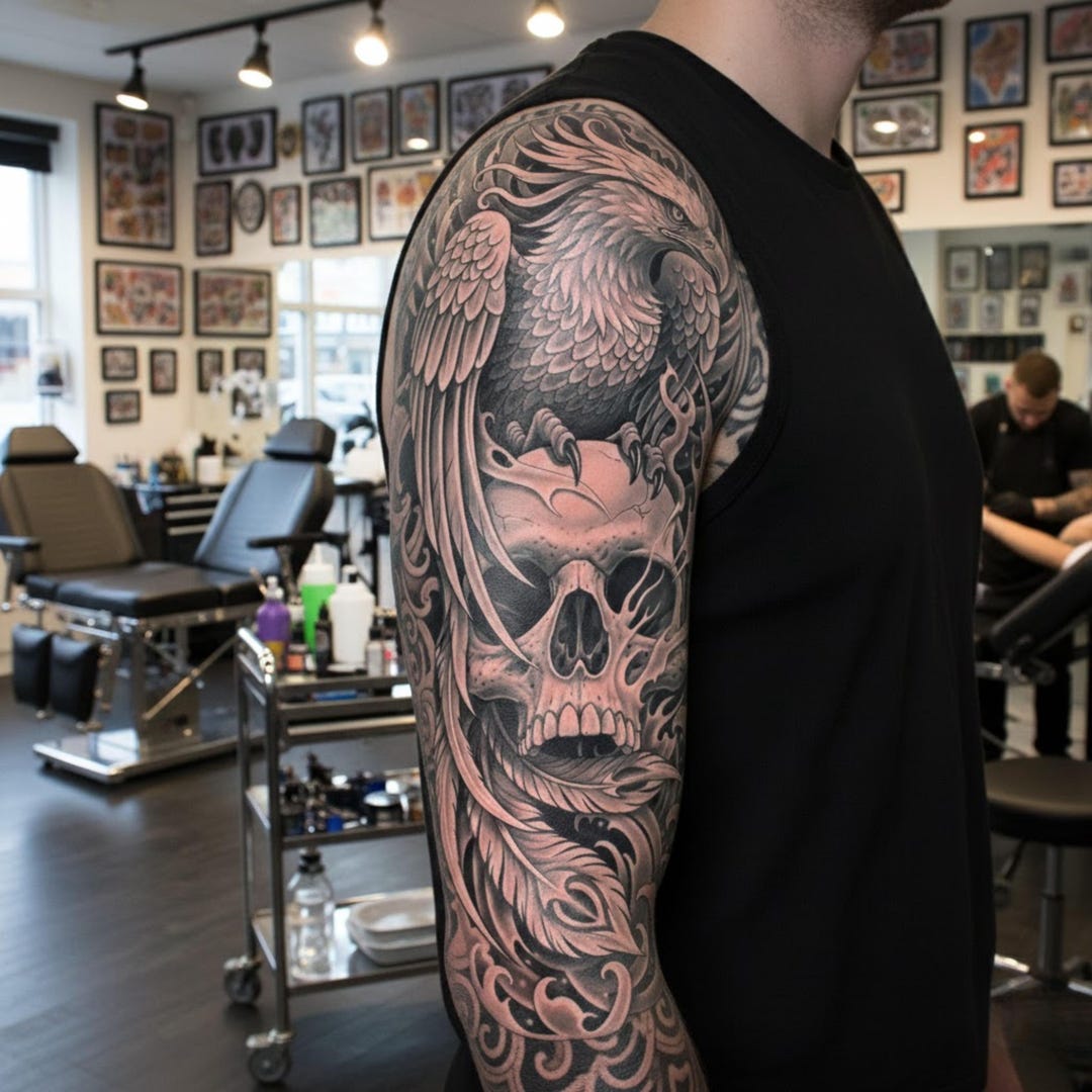 Phoenix & Skull |tattoo Design | Canvas Art | Printable SVG Sleeve ...