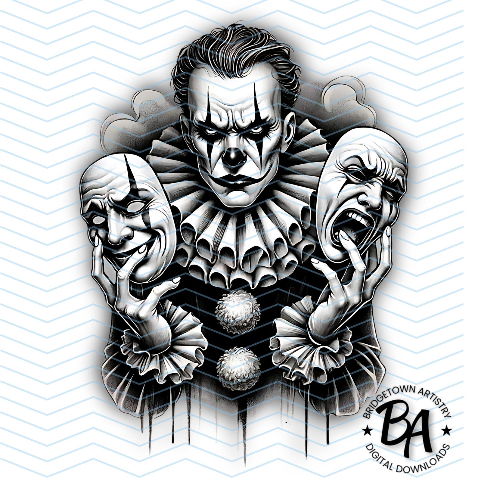 Clown Comedy and Tragedy Masks Tattoo Design | Canvas Art | Clip Art ...