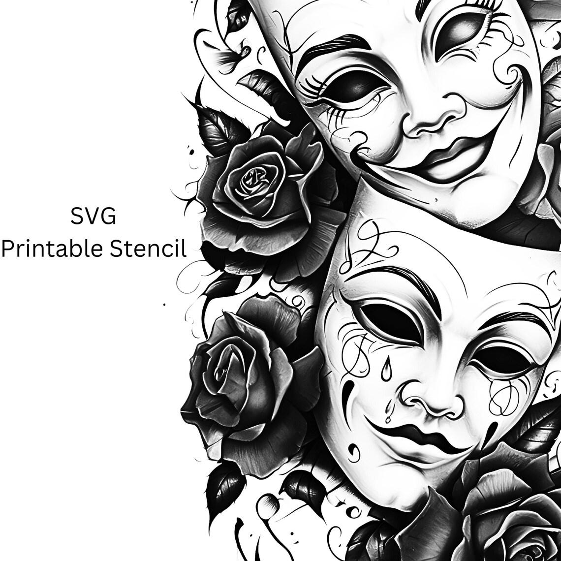 Comedy and Tragedy Masks Tattoo Design | Canvas Art | Clip Art Image ...