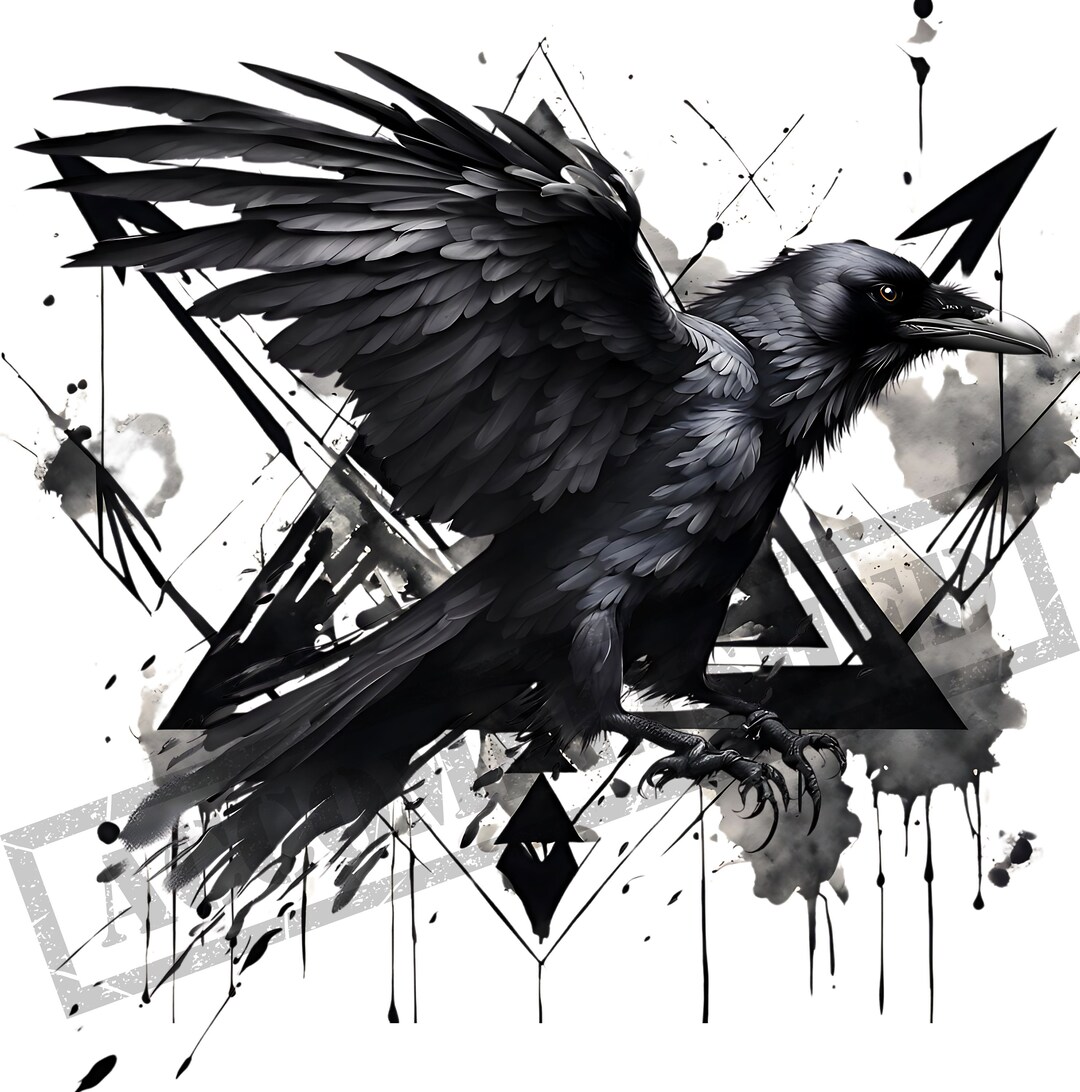 Raven Tattoo Design | High Resolution 4K | Canvas Art | Printable SVG ...