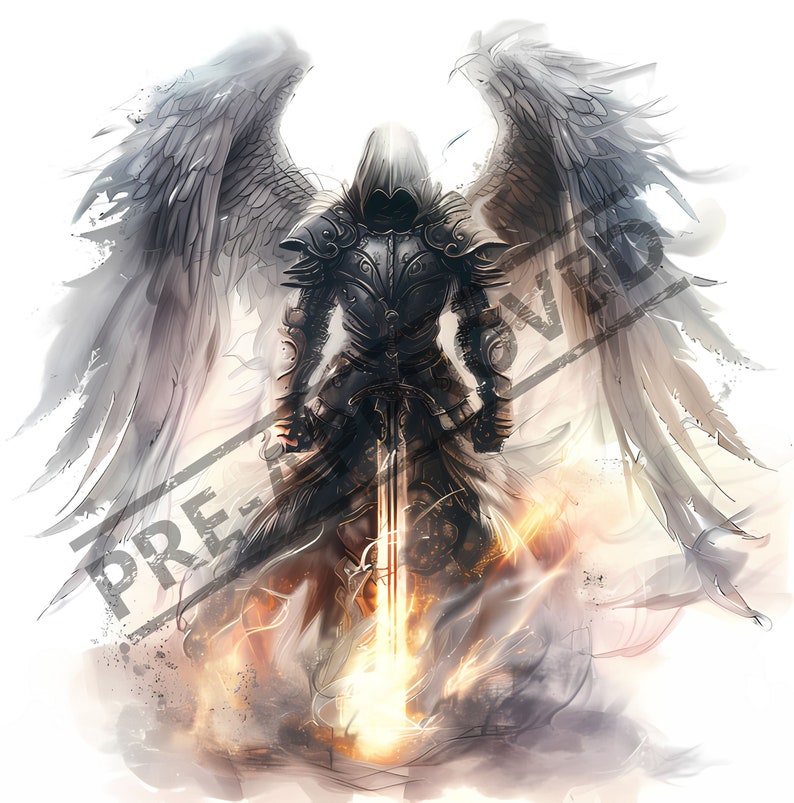 Guardian Angel Sword Tattoo Design | High Resolution 4k|canvas Art |SVG ...