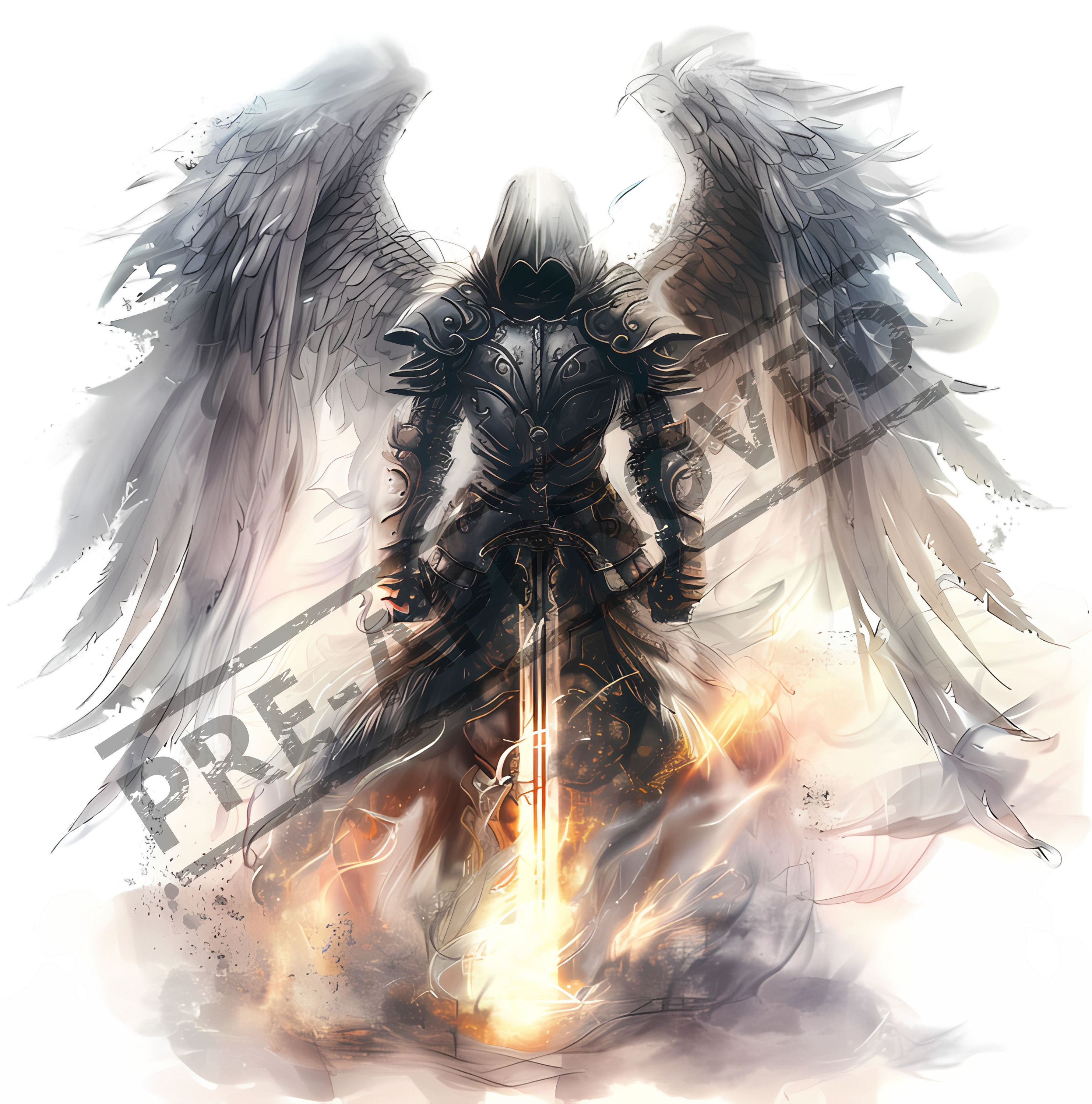 Guardian Angel Sword Tattoo Design | High Resolution 4k|canvas Art |SVG ...
