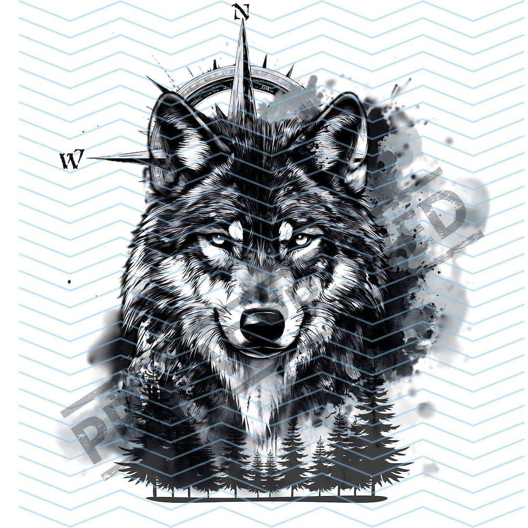 Wolf Nature Tattoo Design| Compass | Wall Art | SVG | Apple Wallpaper ...