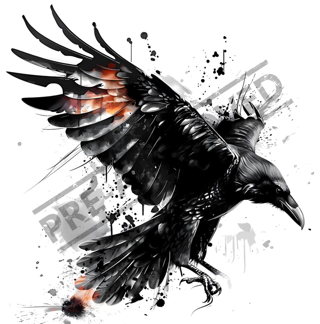 Raven Tattoo Design | High Resolution PNG | Canvas Art | Print SVG ...