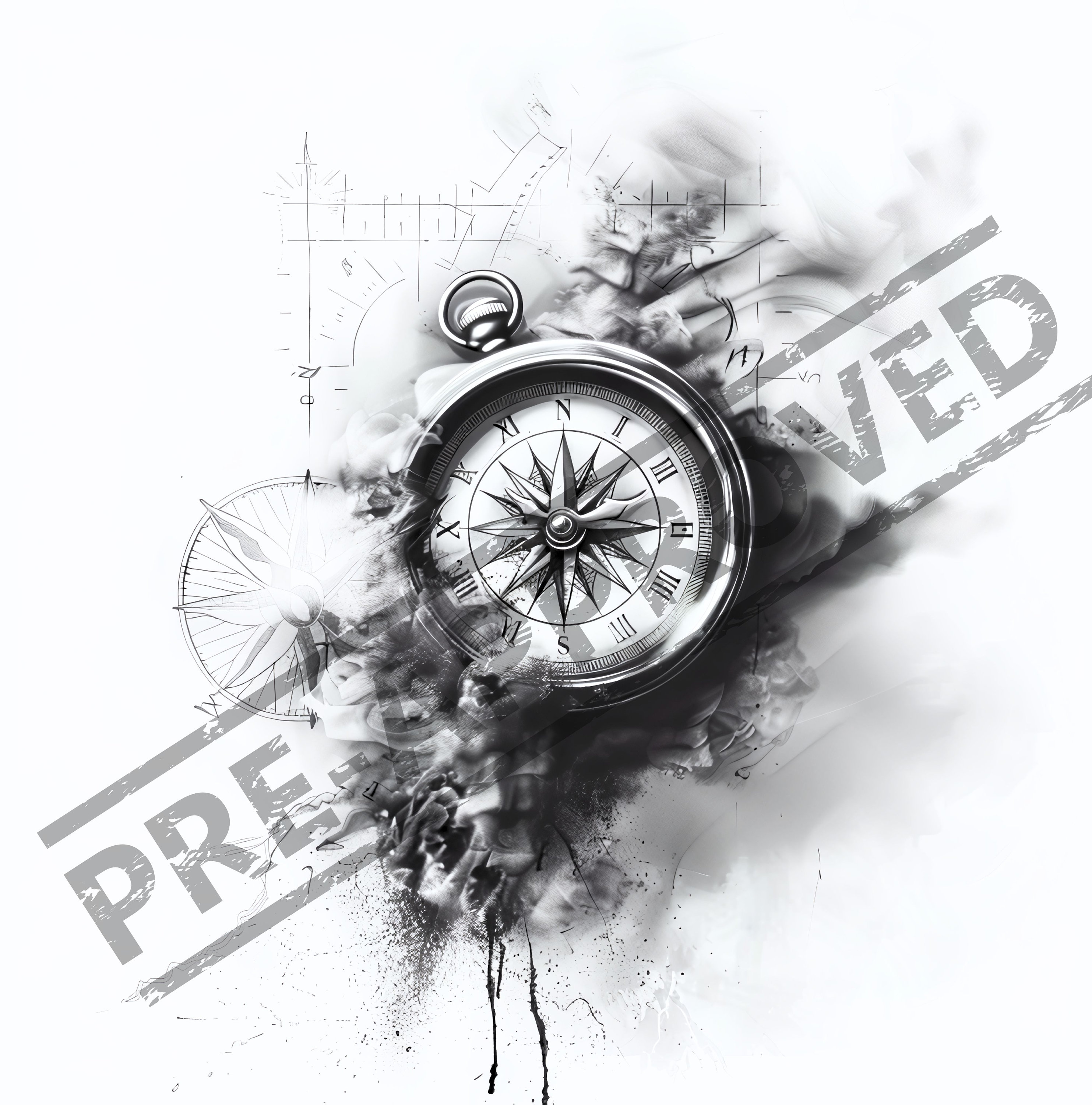 Compass Tattoo Design High Resolution 4K Canvas Art Printable SVG ...