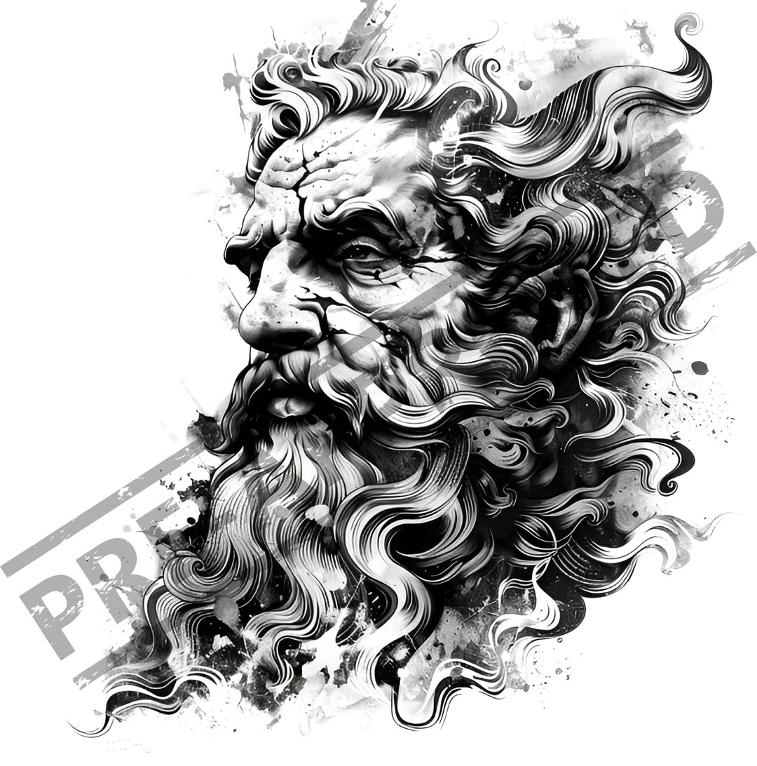 Greek God Tattoo Design | High Resolution 4K | Canvas Art | Black Scale ...