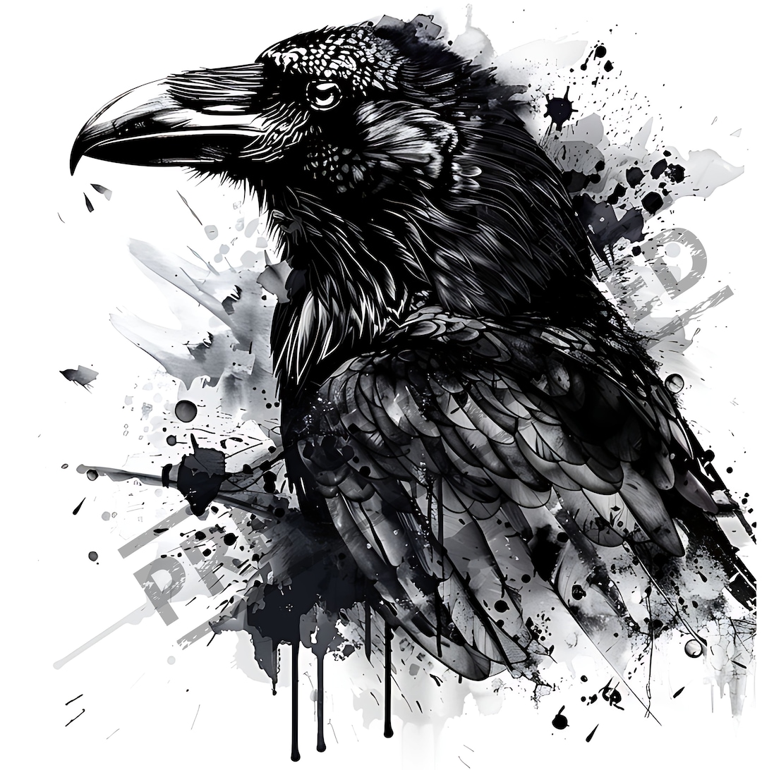 Raven Tattoo Design | High Resolution 4K | Canvas Art | Printable SVG ...