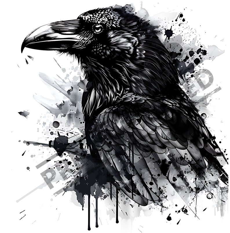 Raven Tattoo Design | High Resolution 4K | Canvas Art | Printable SVG ...