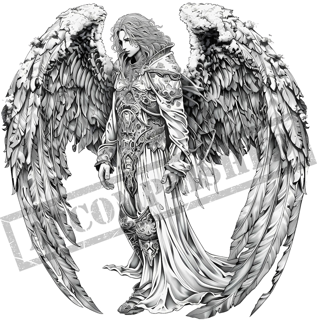 Archangel Tattoo Design | High Resolution 4K | Canvas Art | Black Scale ...