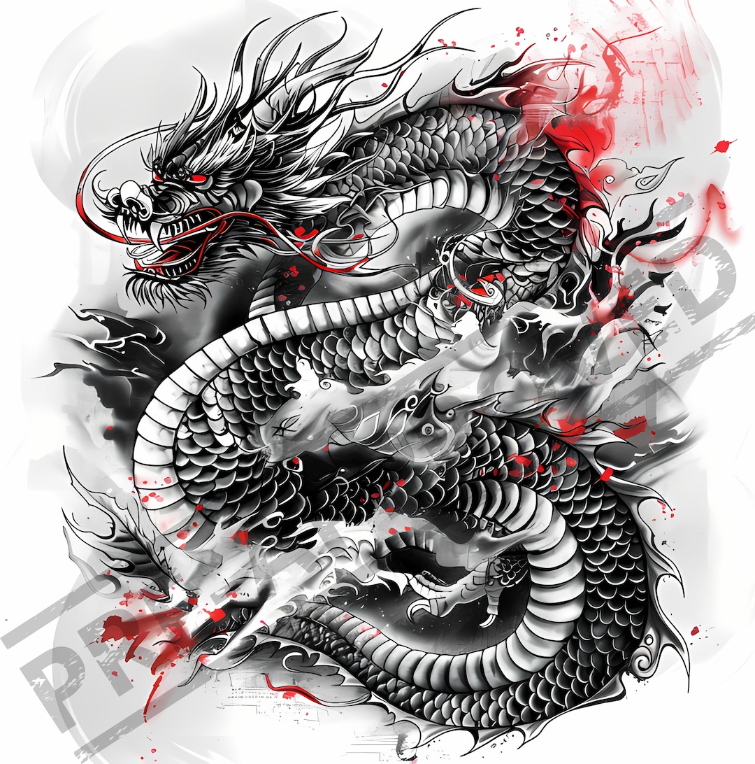 Dragon Tattoo Design | High Resolution 4K | Canvas Art | Printable SVG ...