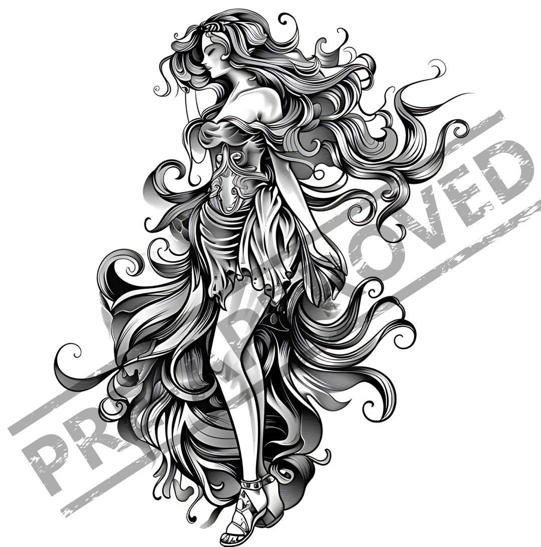 Aphrodite Tattoo Design | Greek Goddess Black Scale Art (printable SVG ...