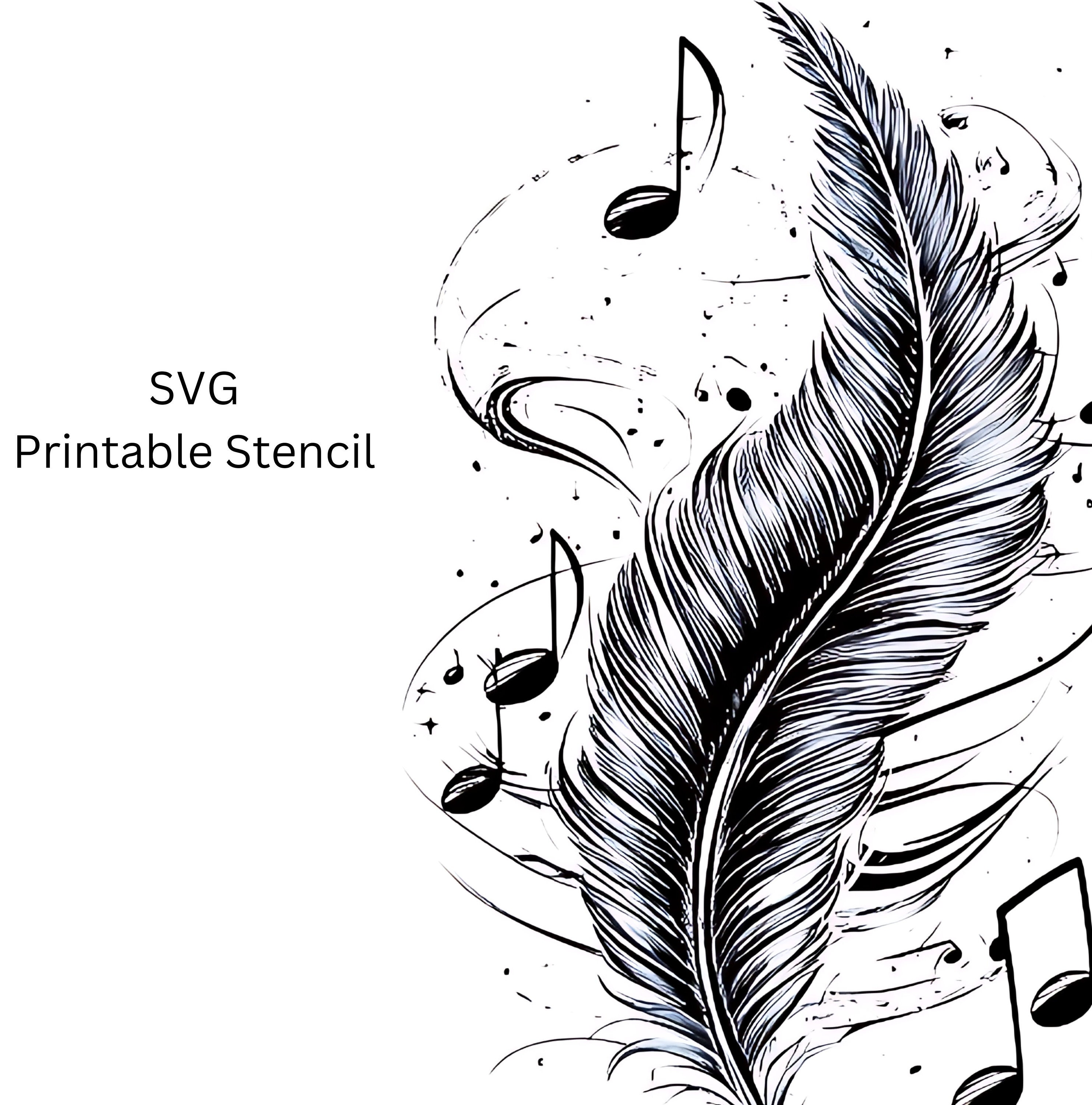 Feather Music Notes Tattoo Design | High Resolution 4K | Canvas Art ...