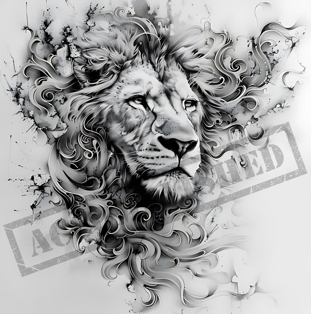 Lion Tattoo Design Tattoo Flash Card High Resolution 4K Canvas Art ...
