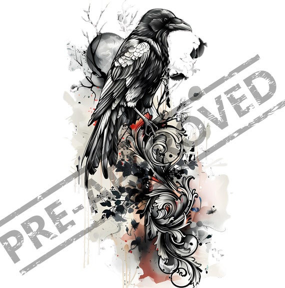 Raven tattoo stencil - Bronctattooaus.com