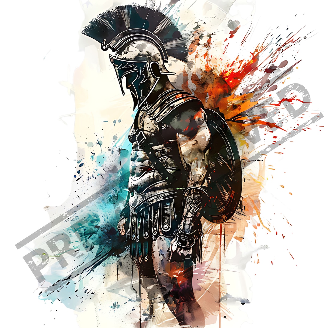 Achilles Warrior Tattoo Design High Resolution 4K Watercolor Art Canvas ...