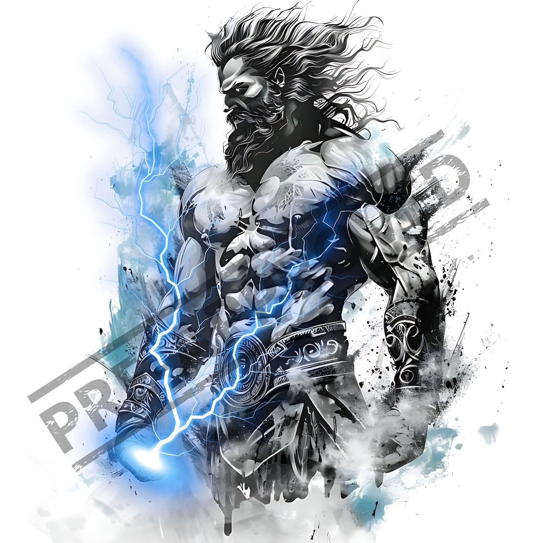 Zeus Tattoo Design | High Resolution 4K | Canvas Art | Black Scale Art ...