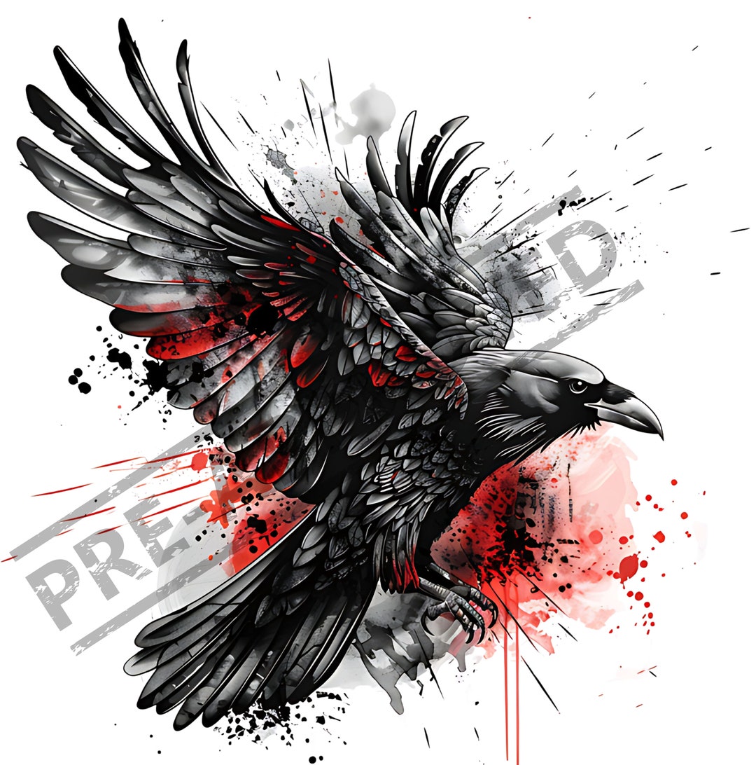 Raven Tattoo Design | High Resolution 4K | Canvas Art | Printable SVG ...