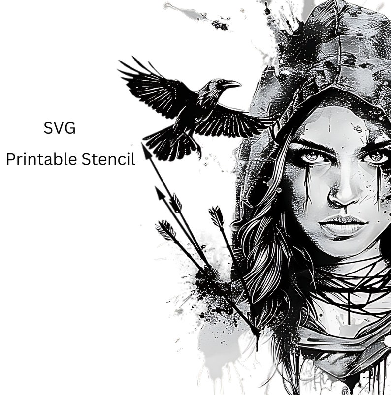 Archer Woman Ravens Tattoo Design | High Resolution 4K | Watercolor Art ...