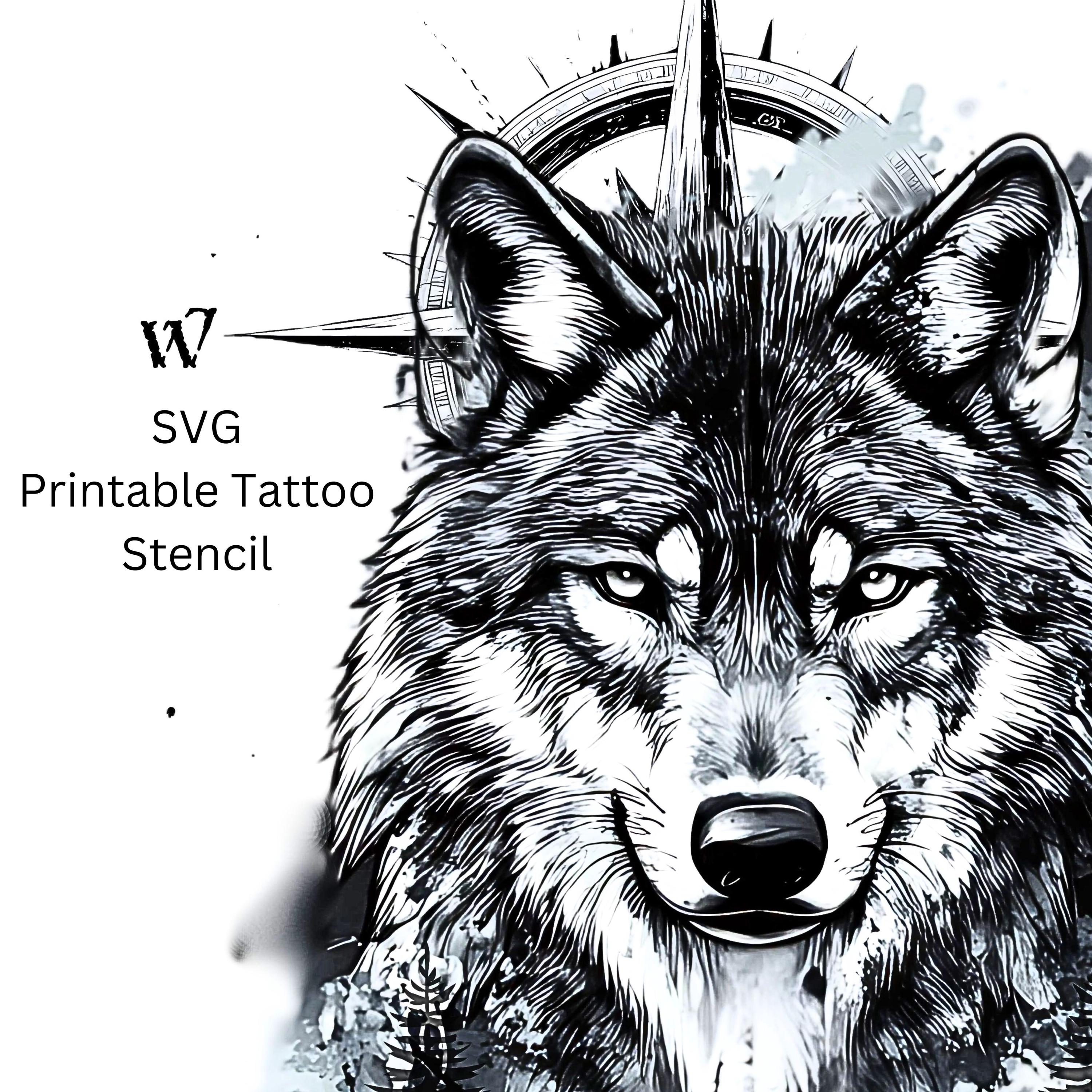 Wolf Compass Tattoo Design | Nature Wall Art (digital Download) - Etsy