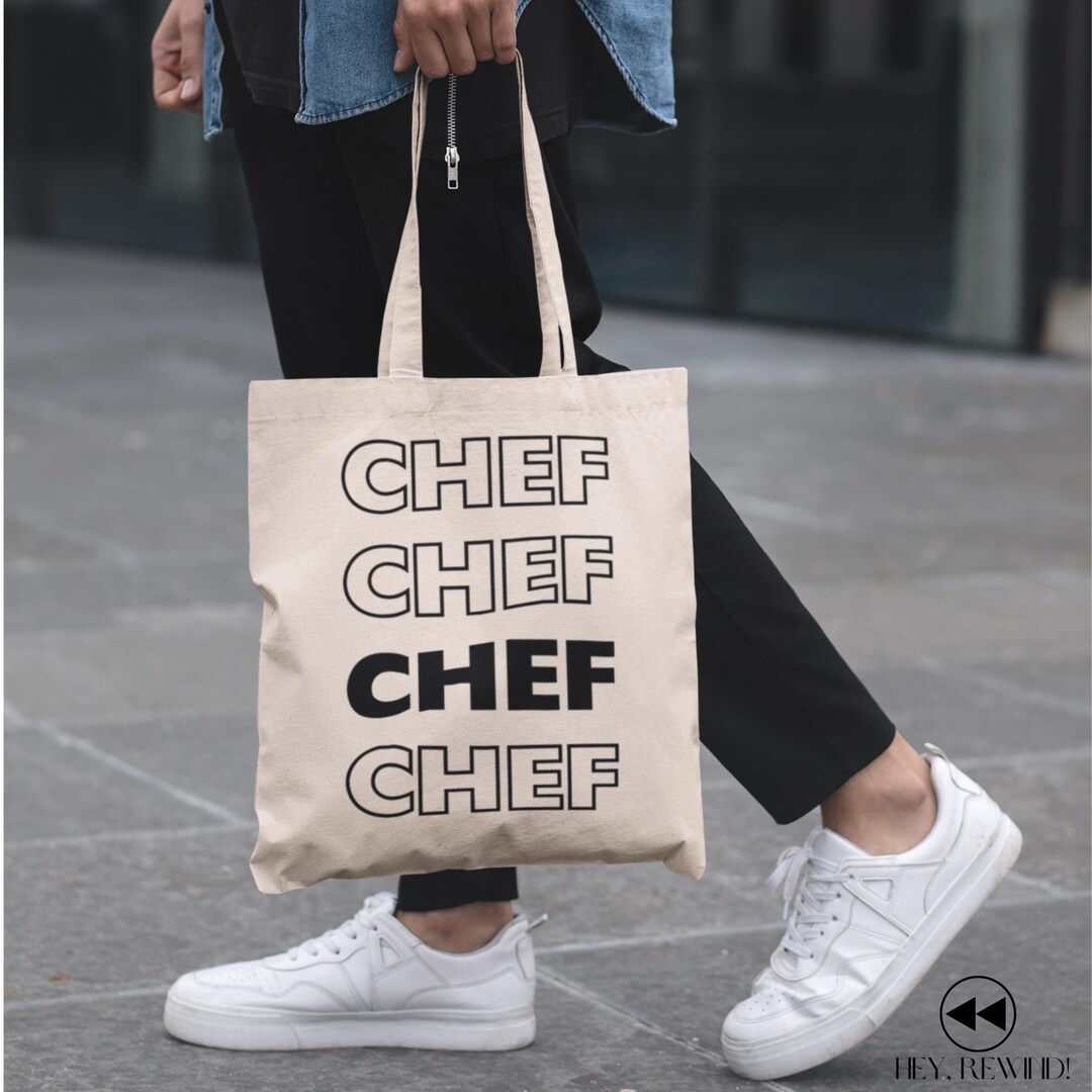 Chef Cotton Canvas Tote, Chef Repeated Text Tote -natural Color, Chic ...