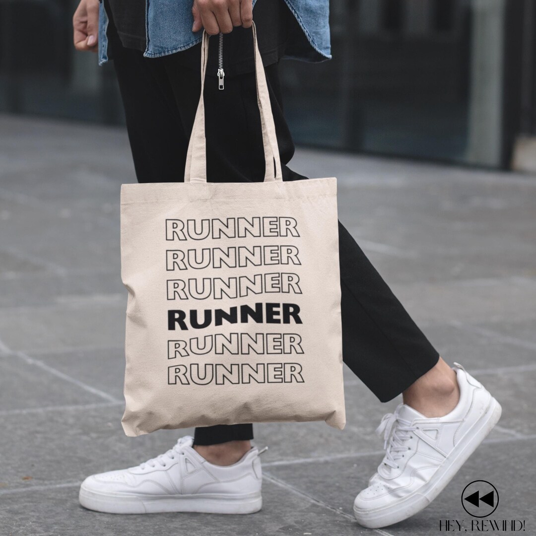 Runner Cotton Canvas Tote, Runner Repeated Text Tote -natural Color ...