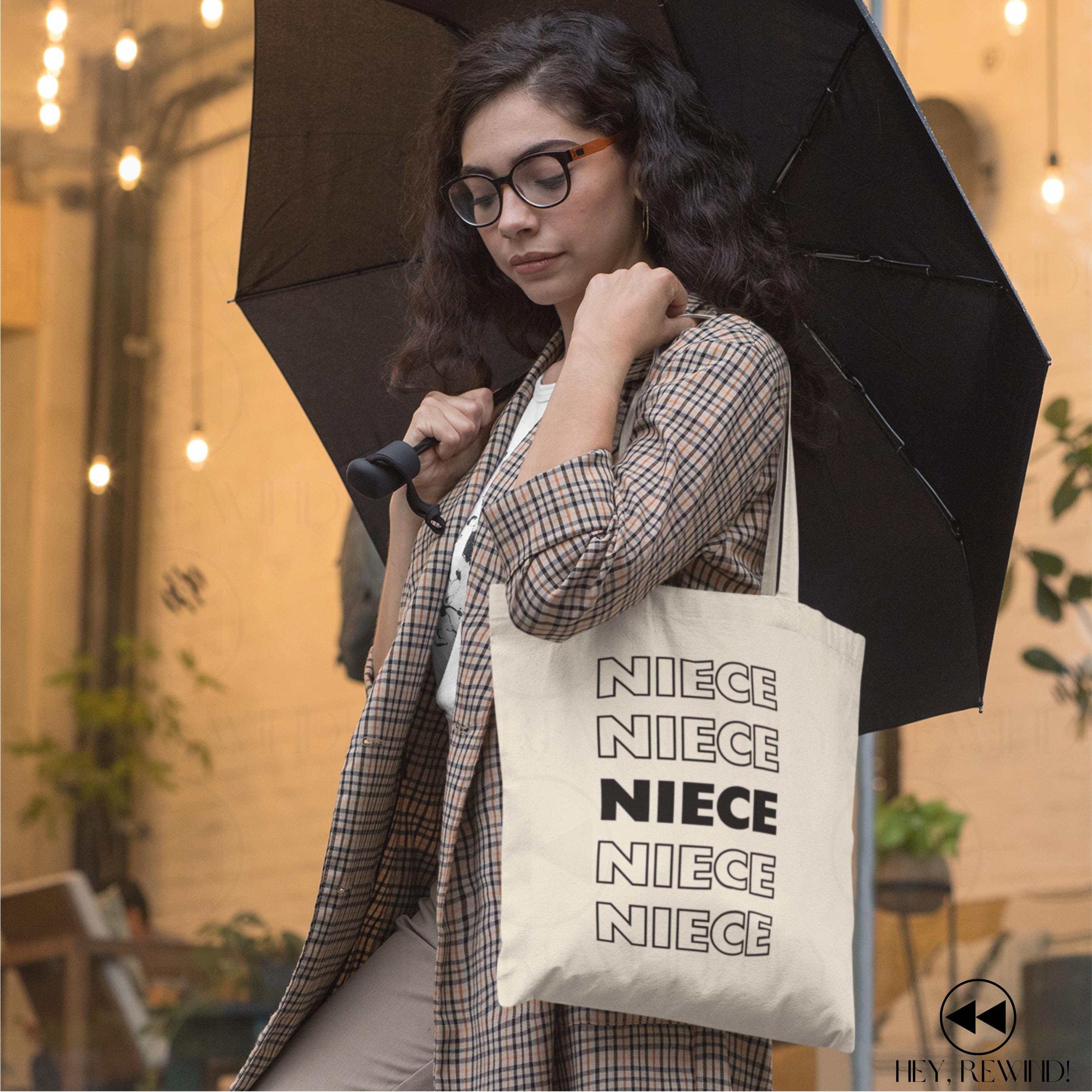 Niece Cotton Canvas Tote Bag, Niece Repeated Text Tote - Natural Color ...