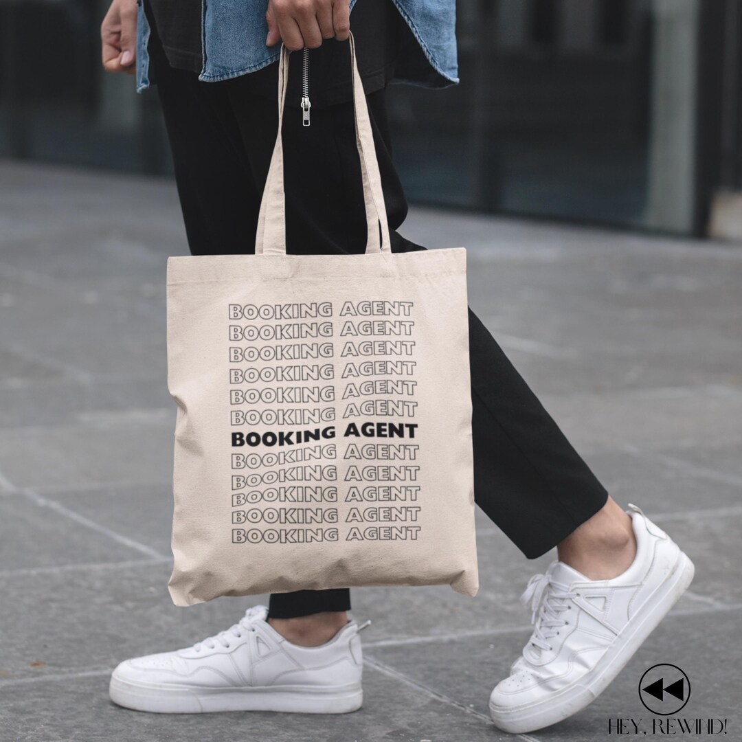 Booking Agent Cotton Canvas Tote, Booking Agent Repeated Text Tote Natural Color, Chic Thank You ...