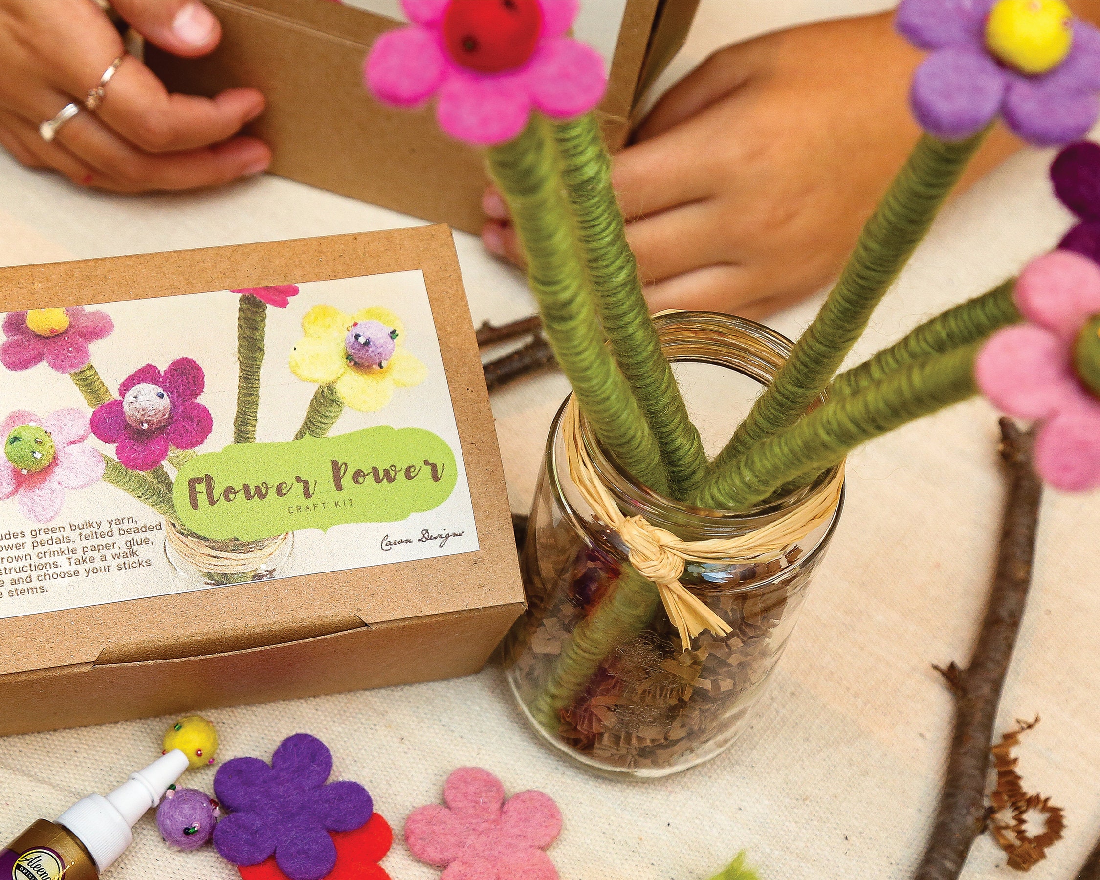 DIY Craft Kit, Yarn and Felted Flowers, Flower Arrangement Craft Kit ...