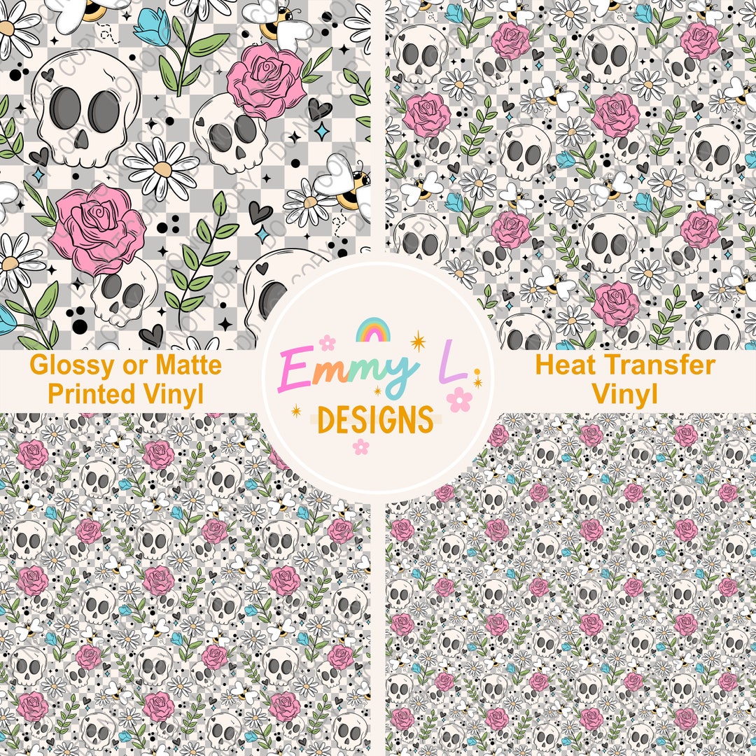 Floral Skulls Patterned Vinyl Sheet, Adhesive Vinyl, Printed Vinyl, HTV ...
