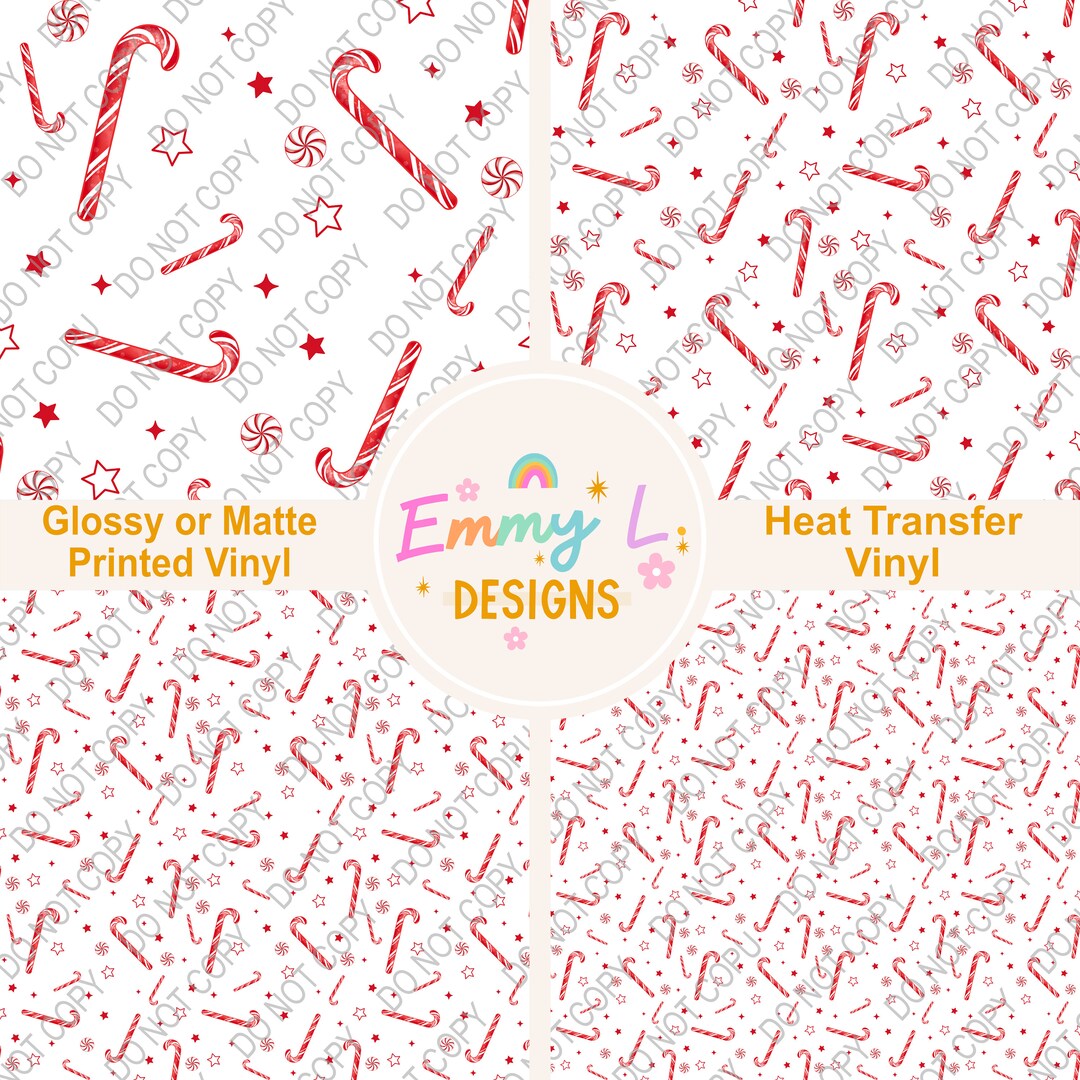 Candy Cane Patterned Vinyl Sheet, Adhesive Vinyl, Printed Vinyl, HTV ...