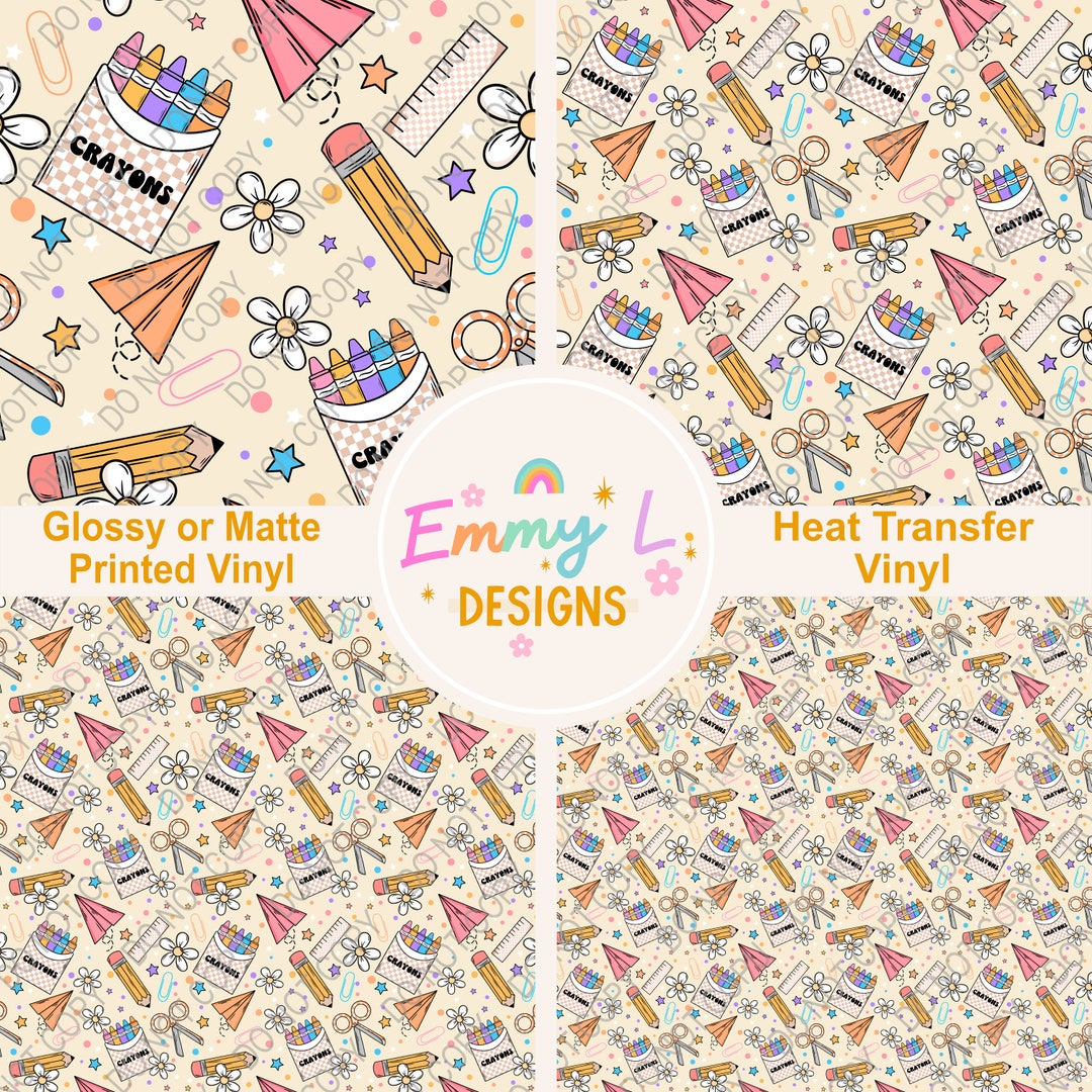 School Supplies Patterned Vinyl Sheet, Adhesive Vinyl, Printed Vinyl ...