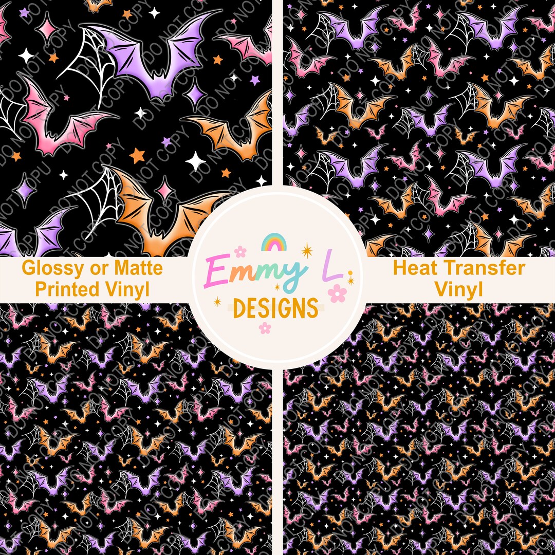 Bats Patterned Vinyl Sheet, Adhesive Vinyl, Printed Vinyl, HTV, Heat ...
