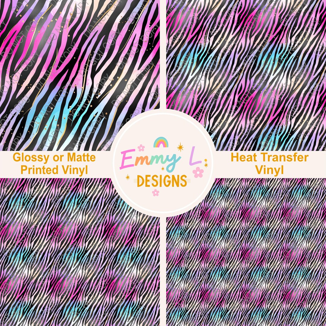 Rainbow Zebra Patterned Vinyl Sheet, Adhesive Vinyl, Printed Vinyl, HTV ...