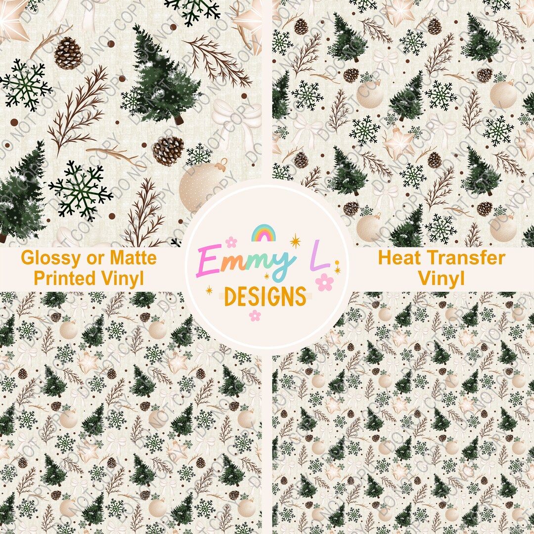 Vintage Christmas Patterned Vinyl Sheet, Adhesive Vinyl, Printed Vinyl ...