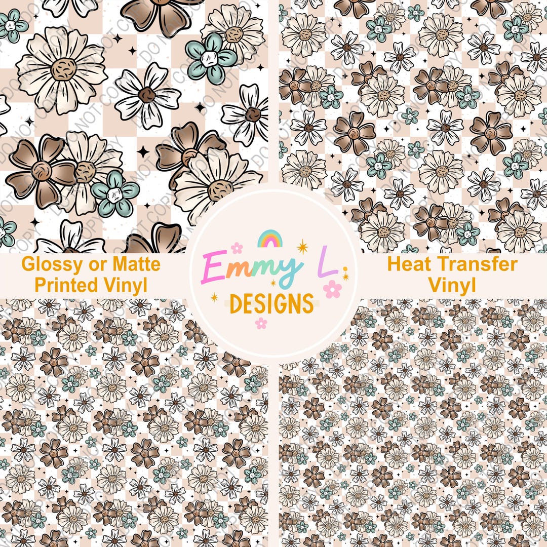Dainty Floral Patterned Vinyl Sheet, Adhesive Vinyl, Printed Vinyl, HTV ...