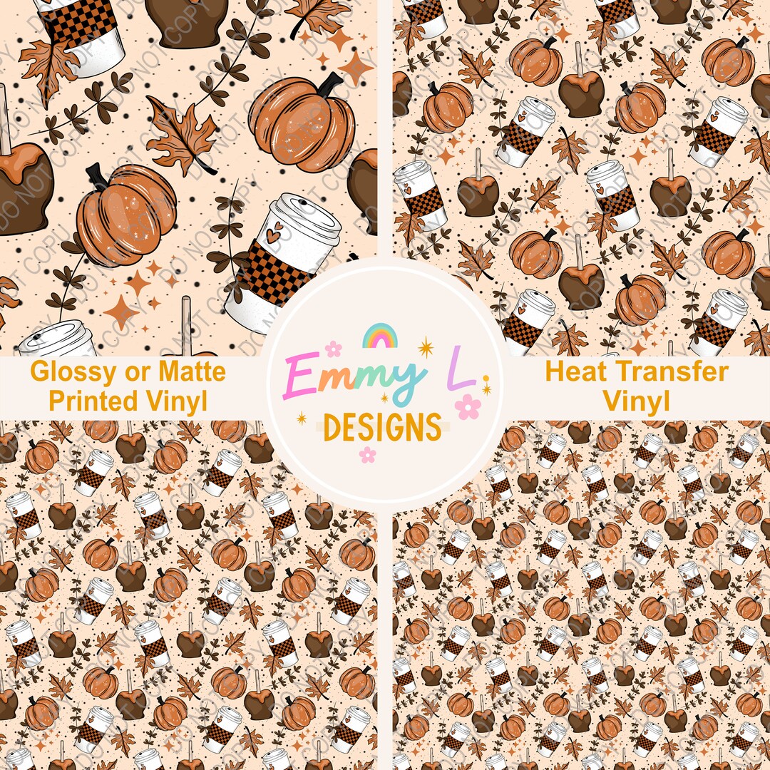 Fall Pumpkin Frappe Patterned Vinyl Sheet, Adhesive Vinyl, Printed ...