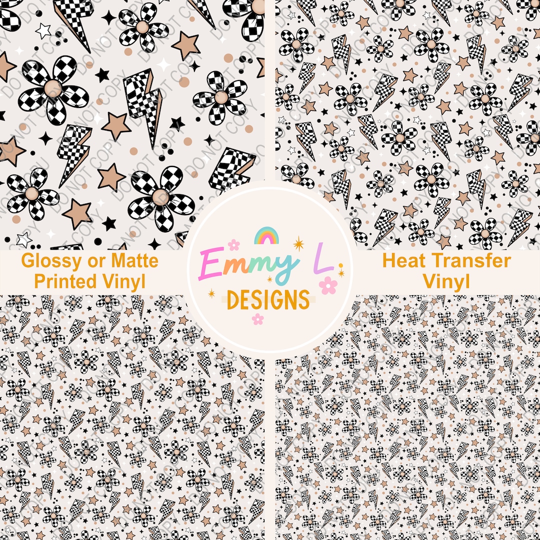 Checkered Floral Patterned Vinyl Sheet, Adhesive Vinyl, Printed Vinyl ...