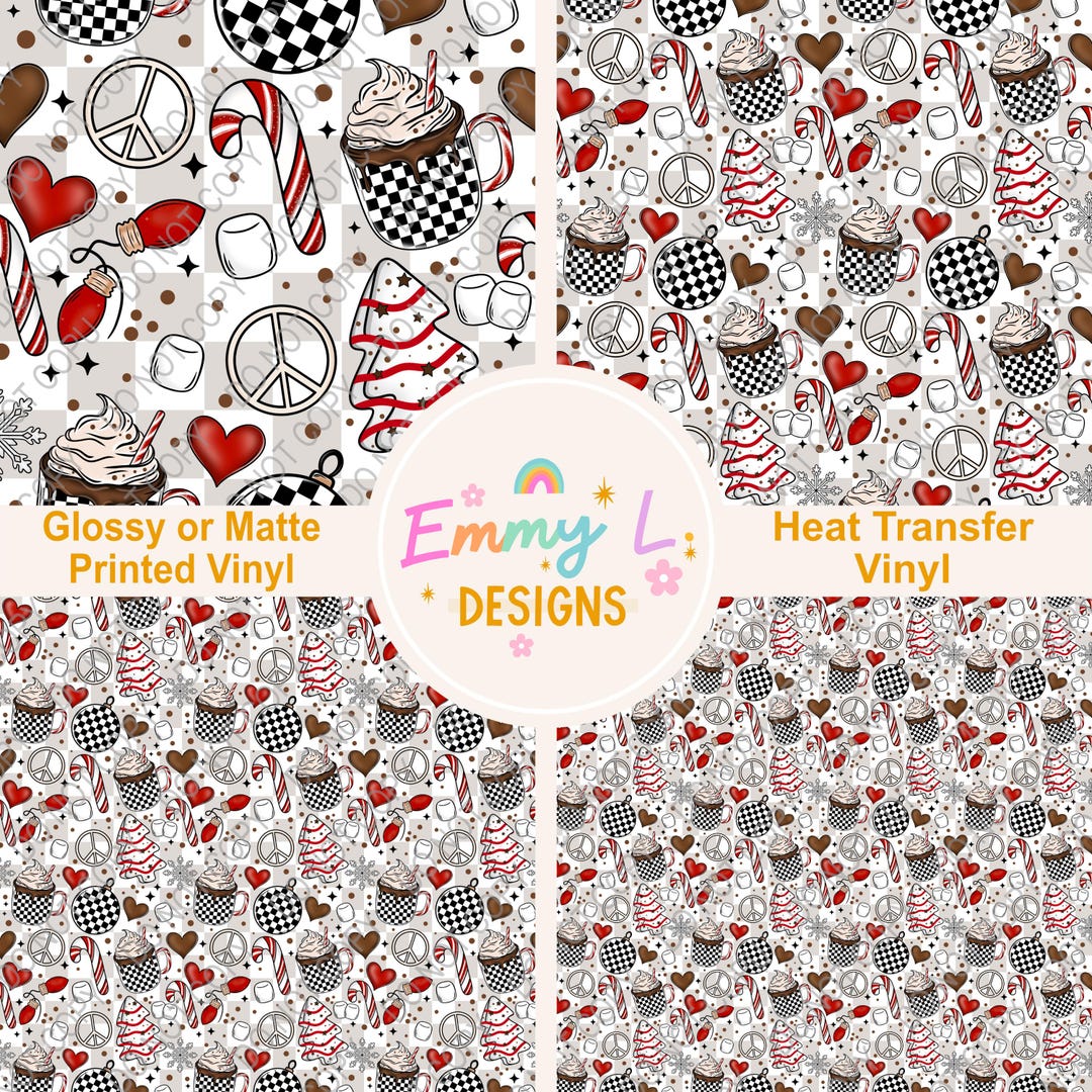 Candy Cane Cocoa Patterned Vinyl Sheet, Adhesive Vinyl, Printed Vinyl ...