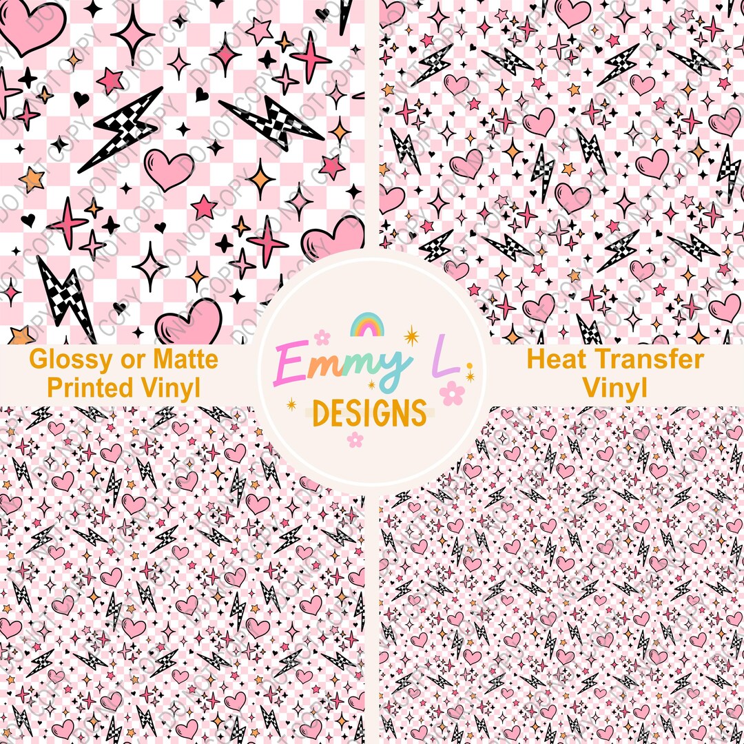 Love Bolts Patterned Vinyl Sheet, Adhesive Vinyl, Printed Vinyl, Heat ...