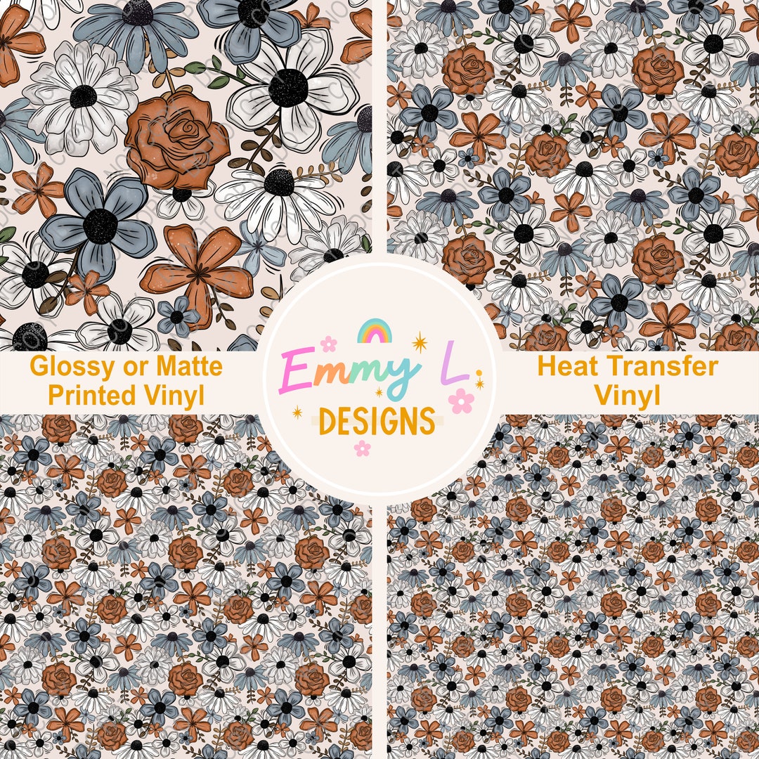 Fall Floral Patterned Vinyl Sheet, Adhesive Vinyl, Printed Vinyl, HTV ...
