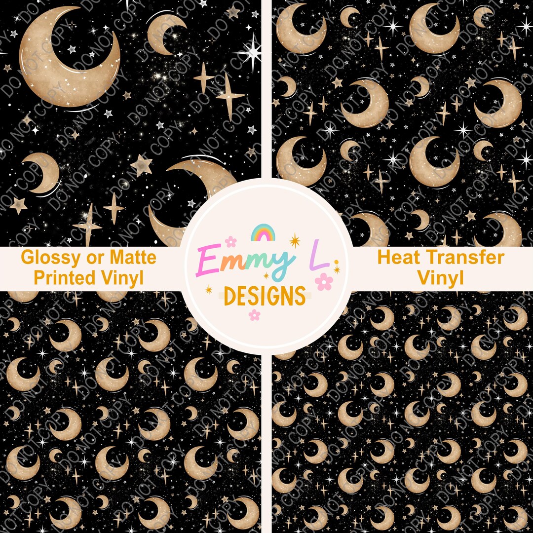 Moon Beam and Stars Patterned Vinyl Sheet, Adhesive Vinyl, Printed ...