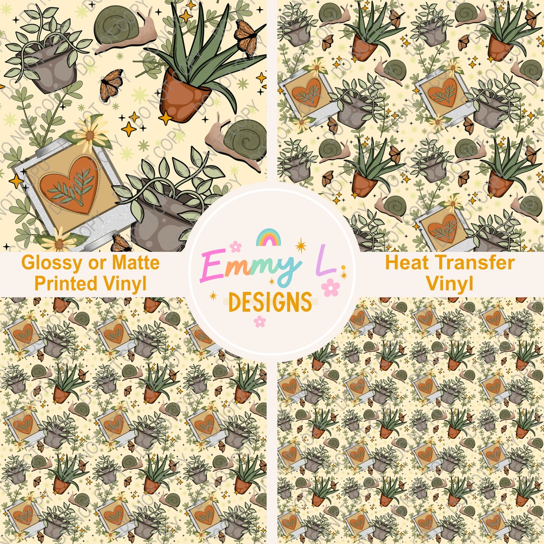 Plant Mom Patterned Vinyl Sheet, Adhesive Vinyl, Potted Plant Patterned ...