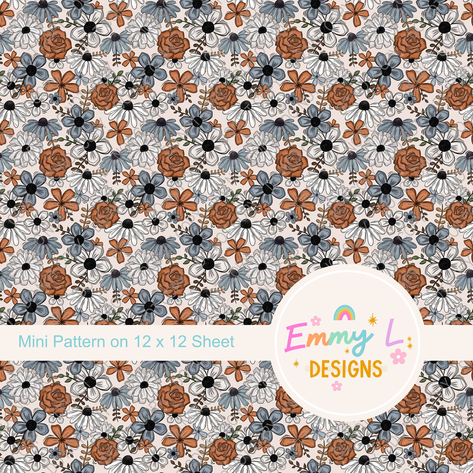 Fall Floral Patterned Vinyl Sheet, Adhesive Vinyl, Printed Vinyl, HTV ...