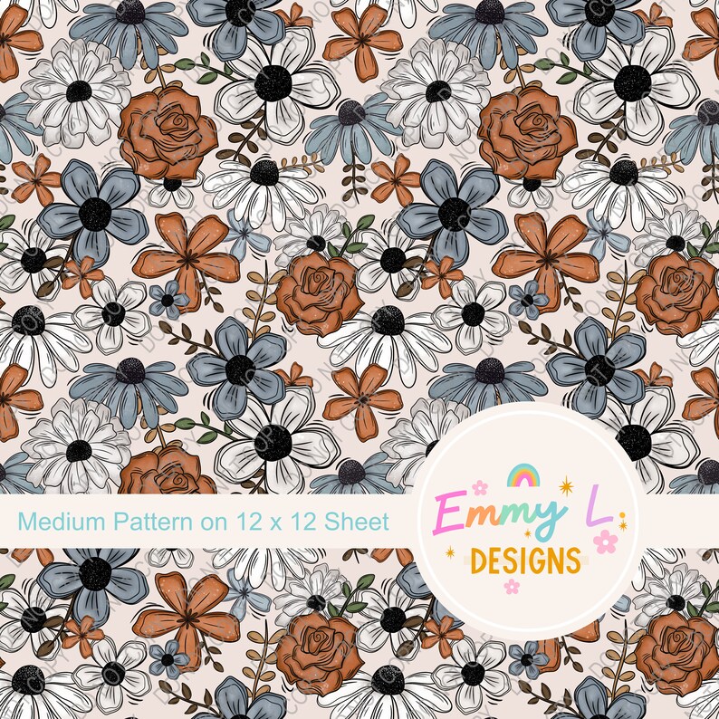Fall Floral Patterned Vinyl Sheet, Adhesive Vinyl, Printed Vinyl, HTV ...