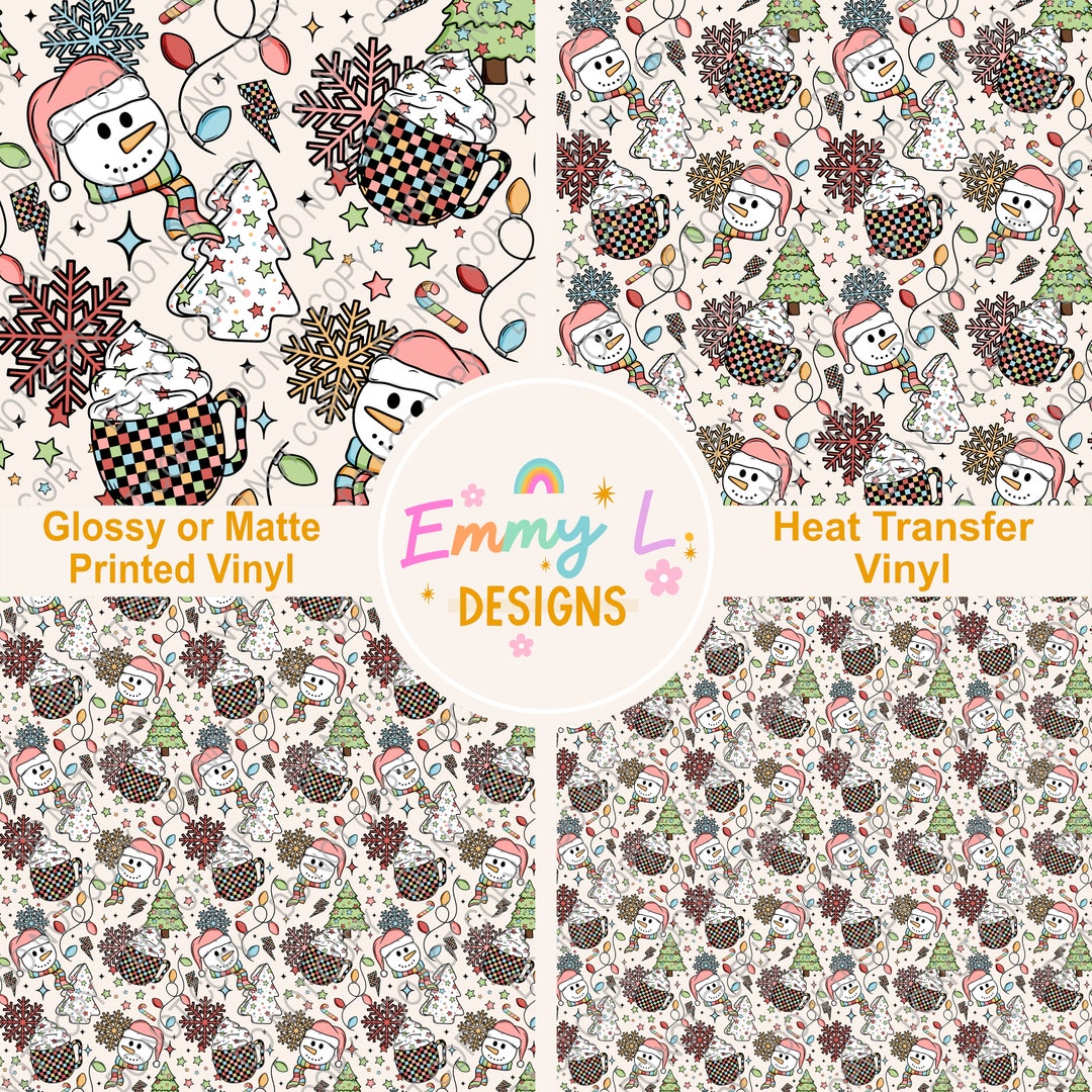 Cozy Christmas Patterned Vinyl Sheet, Adhesive Vinyl, Printed Vinyl ...